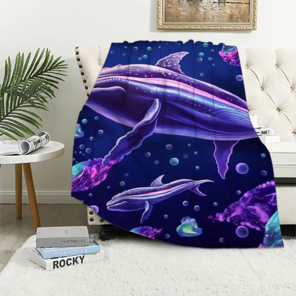 ARISTURING Purple Humpback Whale Blanket for Couch Bed Throw Blanket ...