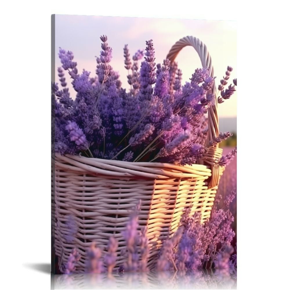 ARISTURING Purple Lavender Canvas Wall Art, Lavender with Basket ...