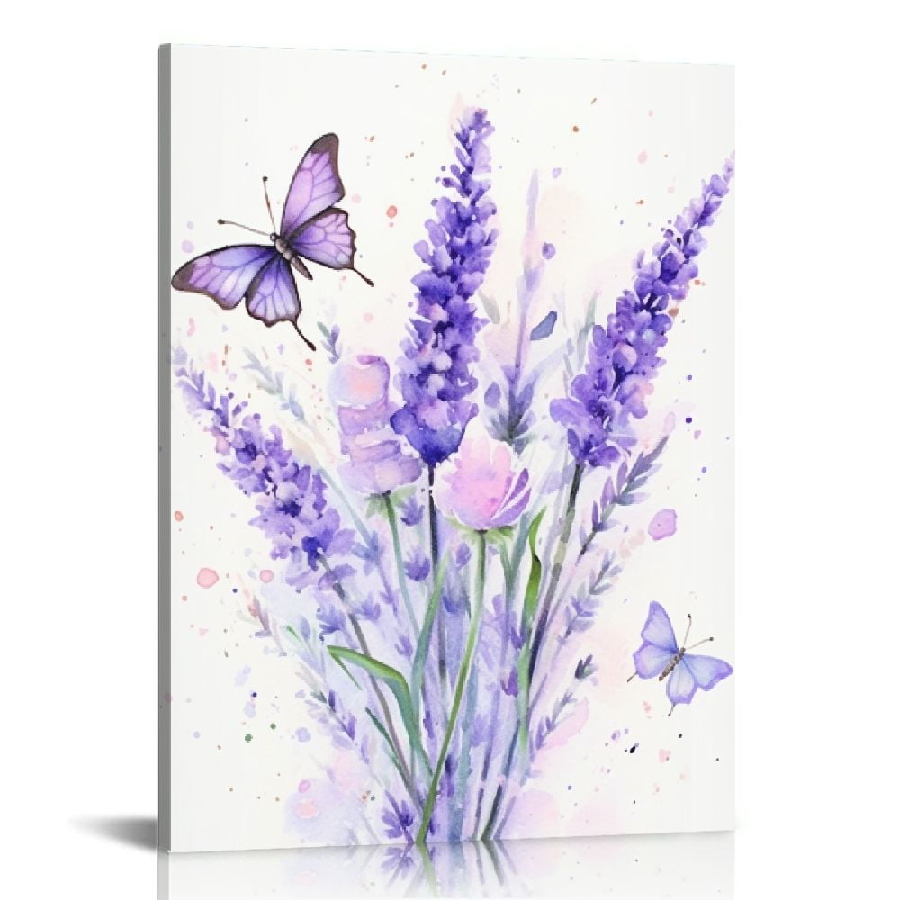 ARISTURING Purple Lavender Floral Wall Art Aesthetic Butterfly Rustic ...