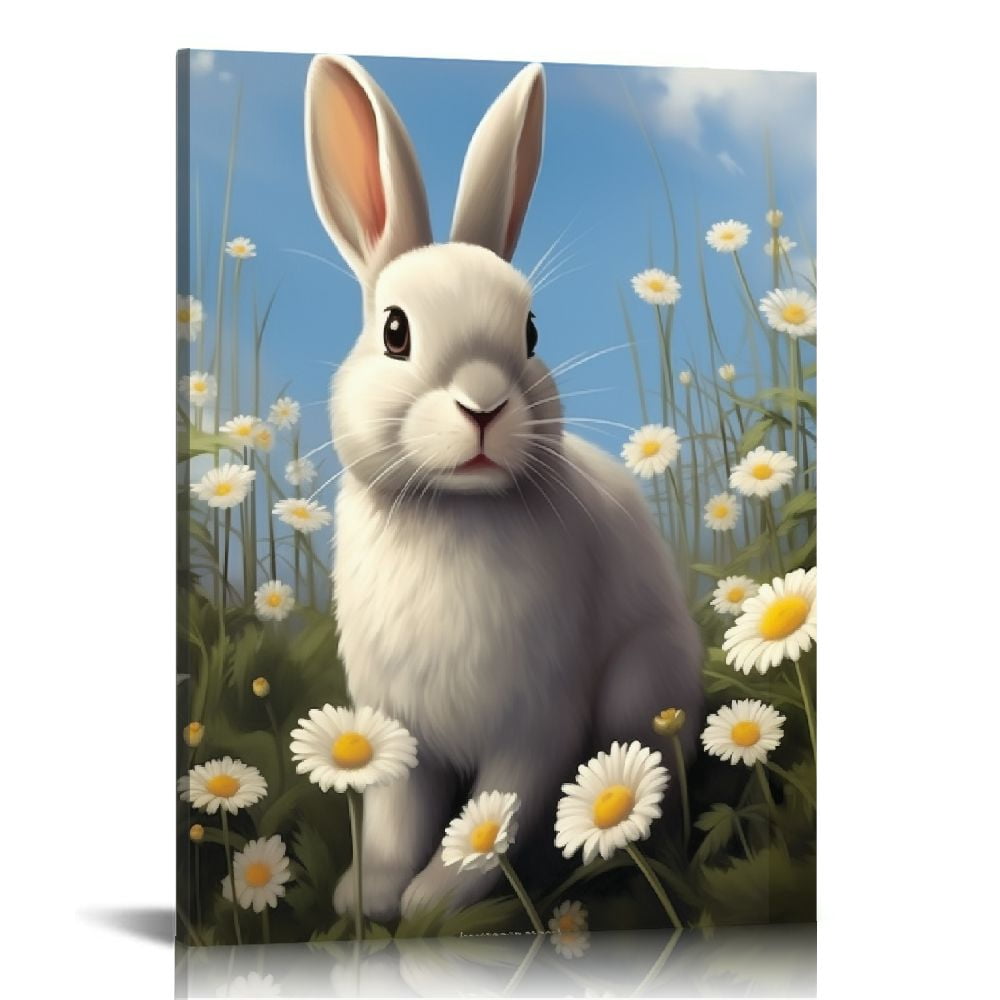 Jiayy Rabbit And Flowers Is In The Canvas Wall Art Animal Printed Wall ...