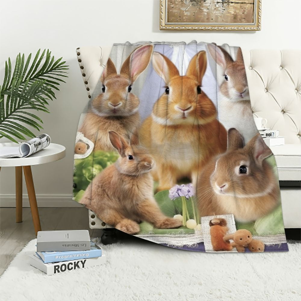 ARISTURING Rabbit Blanket Bunny Decor Throw Blanket Super Warm Soft ...