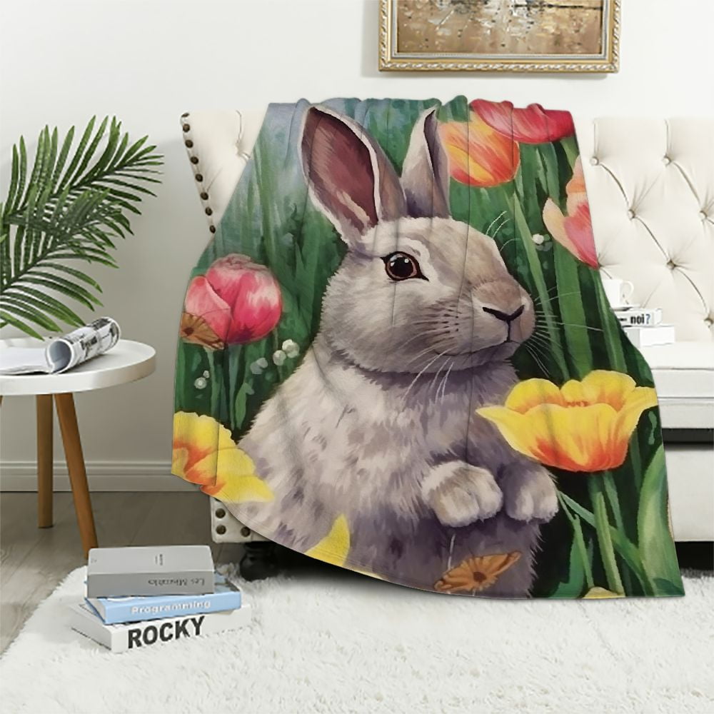 ARISTURING Rabbit Blanket Cute Bunny Floral Print Throw Blankets for ...