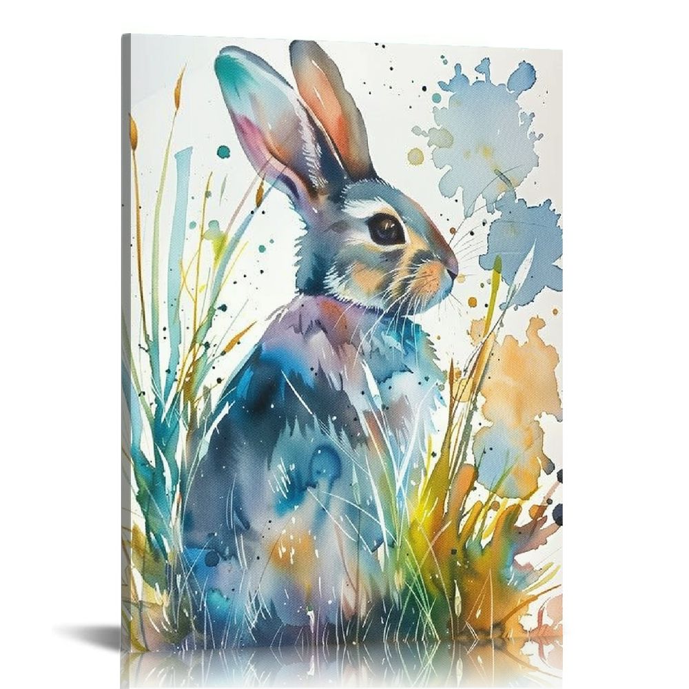 Jiayy Rabbit Portrait Animal Wall Art Canvas Painting rabbit watercolor ...