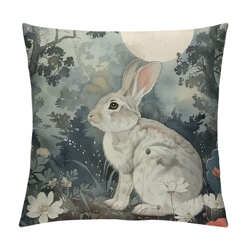 ARISTURING Rabbit Throw Pillow Cover Watercolors Floral Moon Tree ...