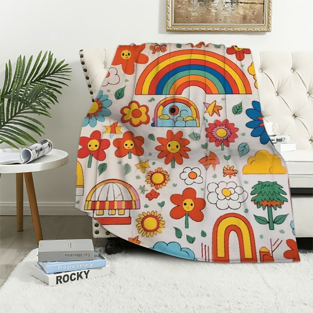 ARISTURING Rainbow Flannel Blanket,Colorful Stripes Plush Throw Blanket ...