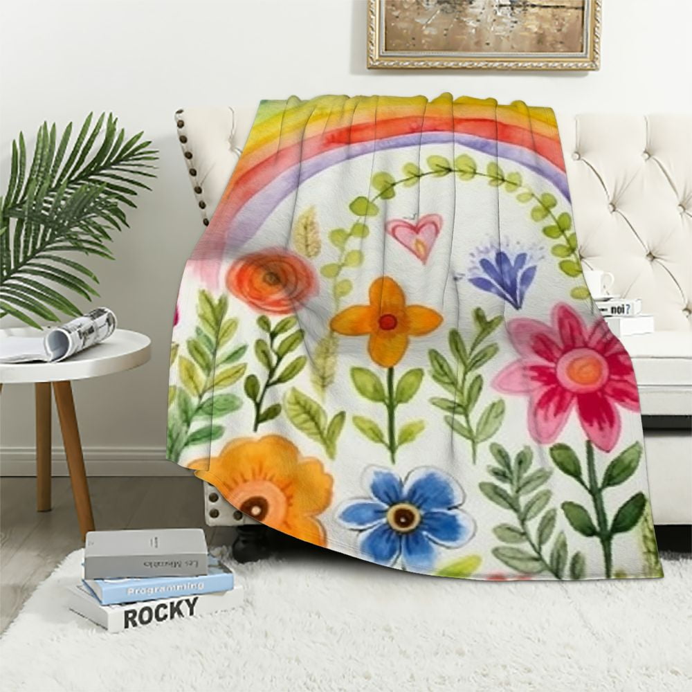 ARISTURING Rainbow Flowers Sherpa Blanket Queen for Girls,Kids Cute ...