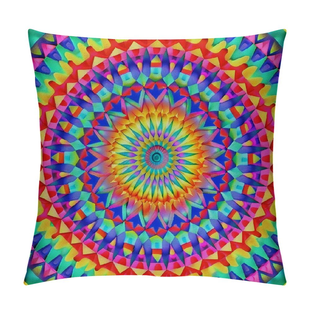 ARISTURING Rainbow Mandala Happy Hippie Star Throw Pillow, Multicolor ...
