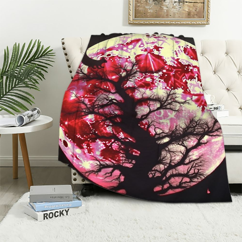 ARISTURING Red 3D Earth Black Tree Cat-Blanket Super Soft Throw Blanket ...