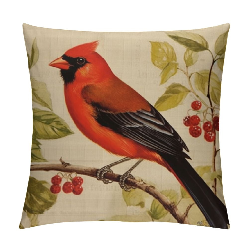 HENGT Red Cardinal Birds Square Throw Pillow Cases Hawthorn Tree Branch ...