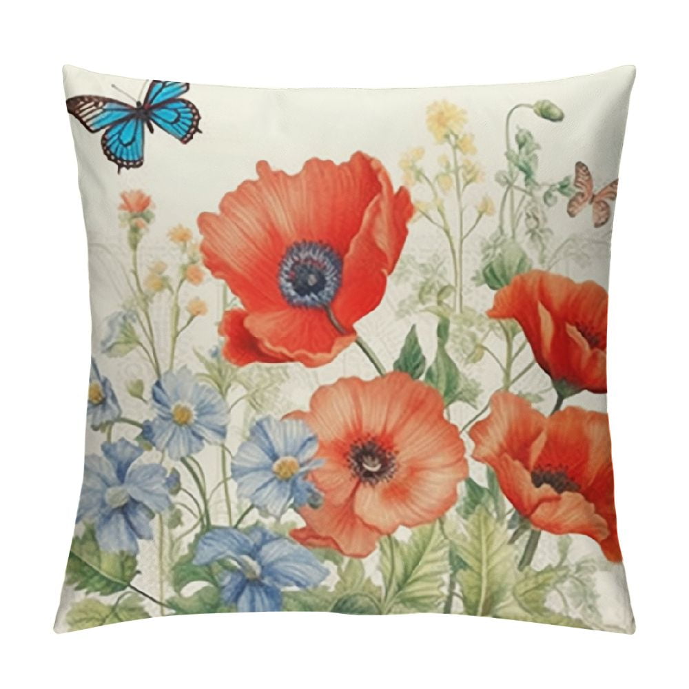 ARISTURING Red Floral Pillow Covers Spring Summer Fall Vintage ...