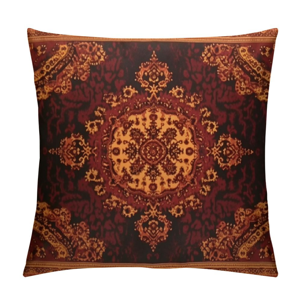 HENGT Red Gold Boho Throw Pillow Covers Bohemian Vintage Retro Rug ...