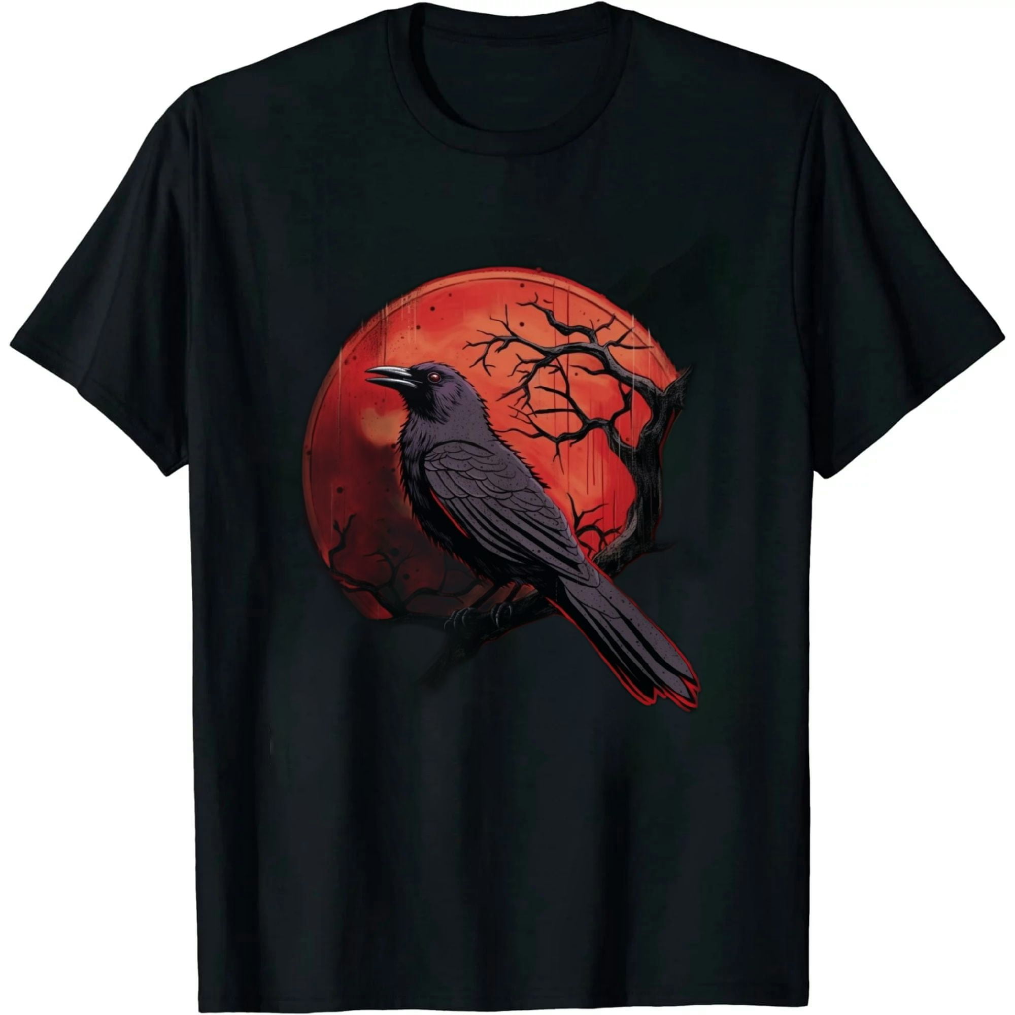 ARISTURING Red Moon Raven Graphic Black Crow Occult Aesthetic Witch T ...