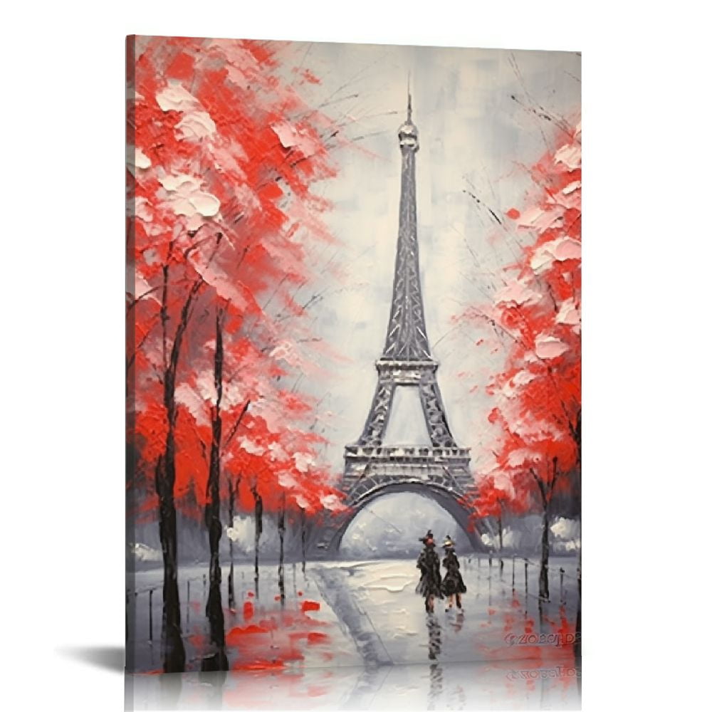 ARISTURING Red Paris Eiffel Tower Wall Artwork Black and Red Paris ...
