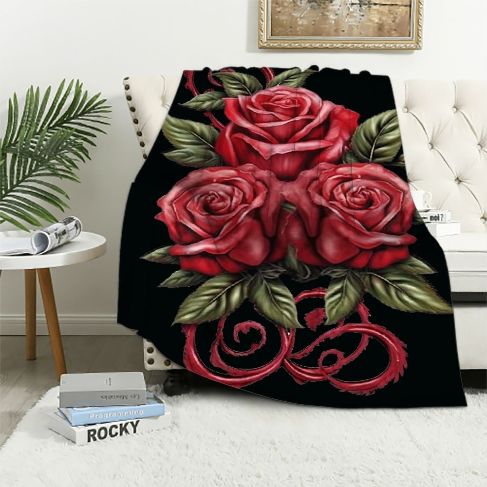 ARISTURING Red Rose Blankets, Throw Blanket for Couch Sofa Bed, Soft ...
