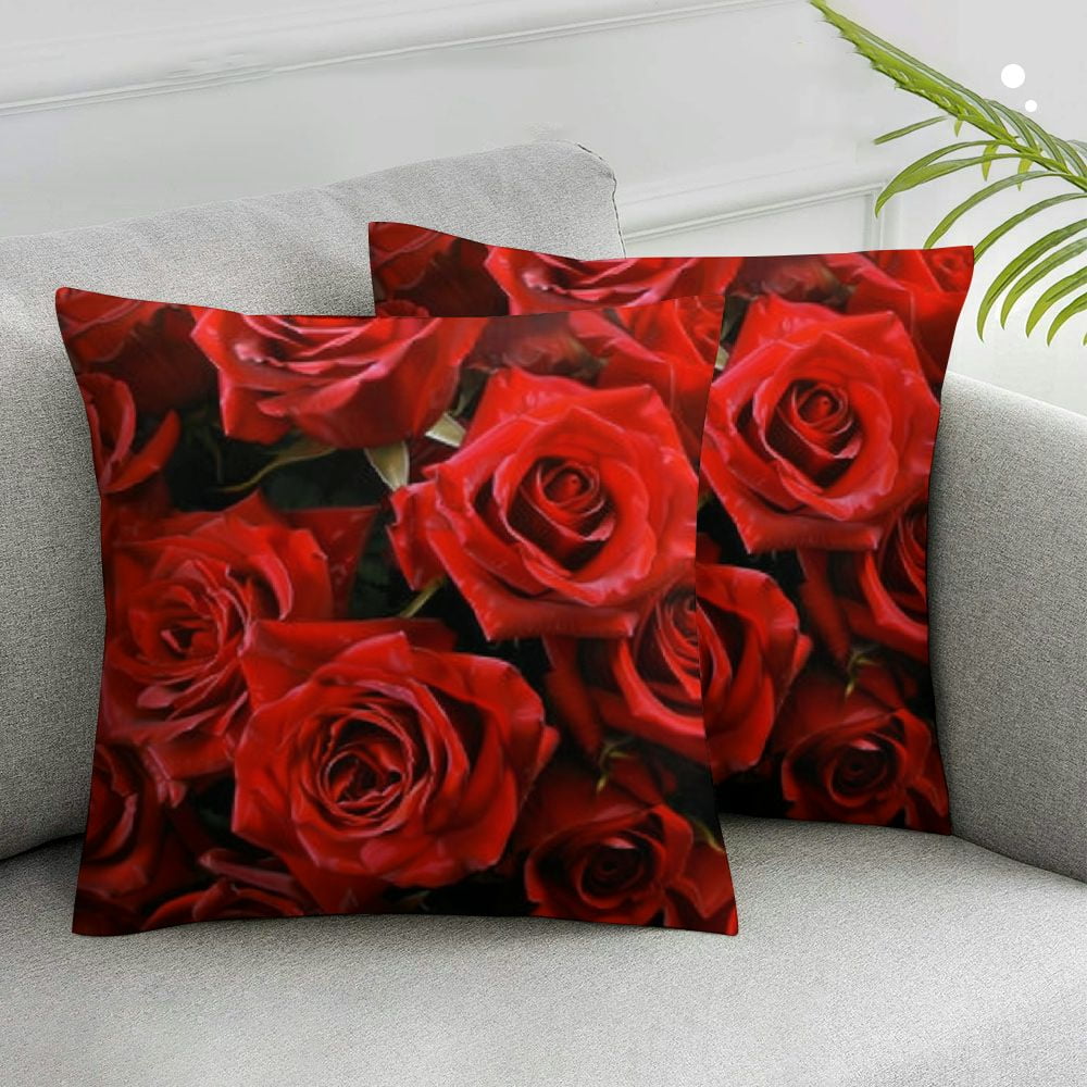 ARISTURING Red Roses Flower Pillow Covers Set of 2 Roses Floral Home ...