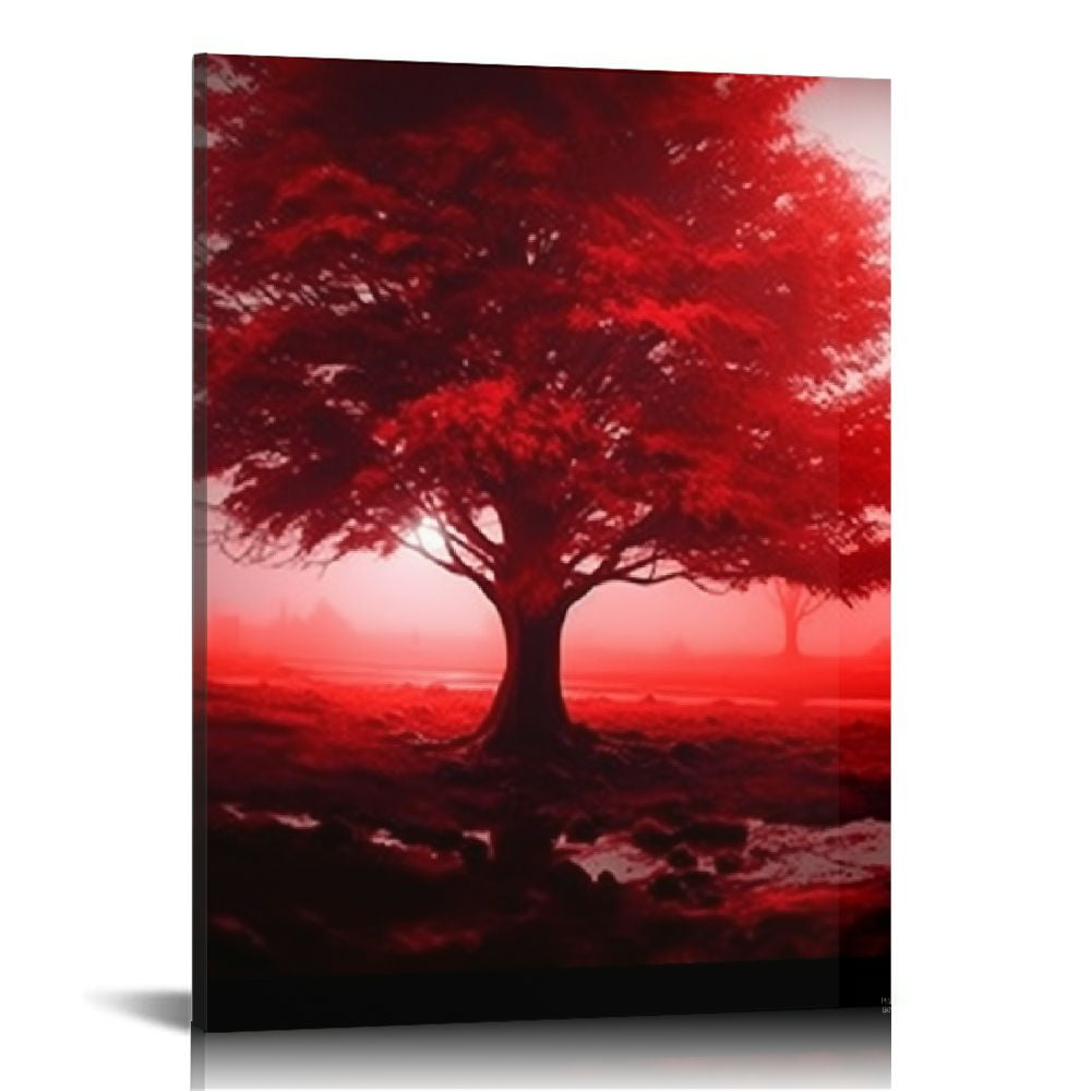 ARISTURING Red Trees Canvas Wall Art Art - Red Tree Painting Framed ...