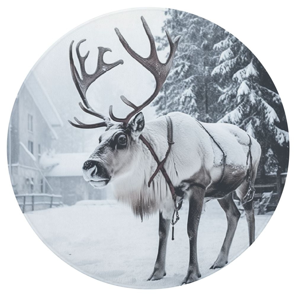 ARISTURING Reindeer Snow Building Flannel Floor Mat Round Living Room ...