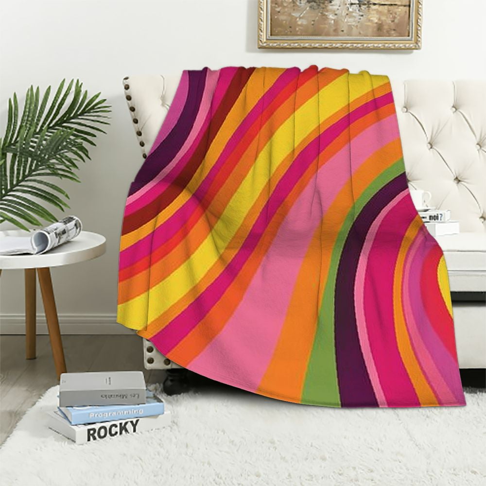 HENGT Retro 70S Pink and Orange Swirls Flannel Throw Blankets ...