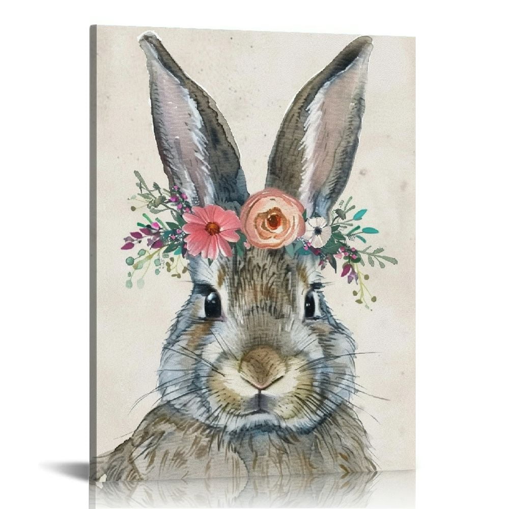 ARISTURING Retro Bunny Rabbit Canvas Wall Art Country Animal Painting ...
