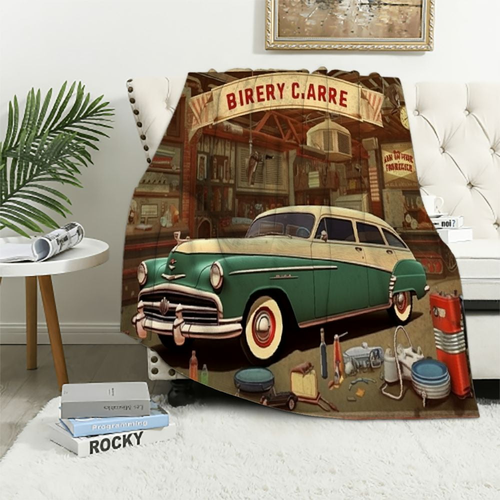 HENGT Retro Cars Blanket, Composition of Vintage Retro Car in Faint ...