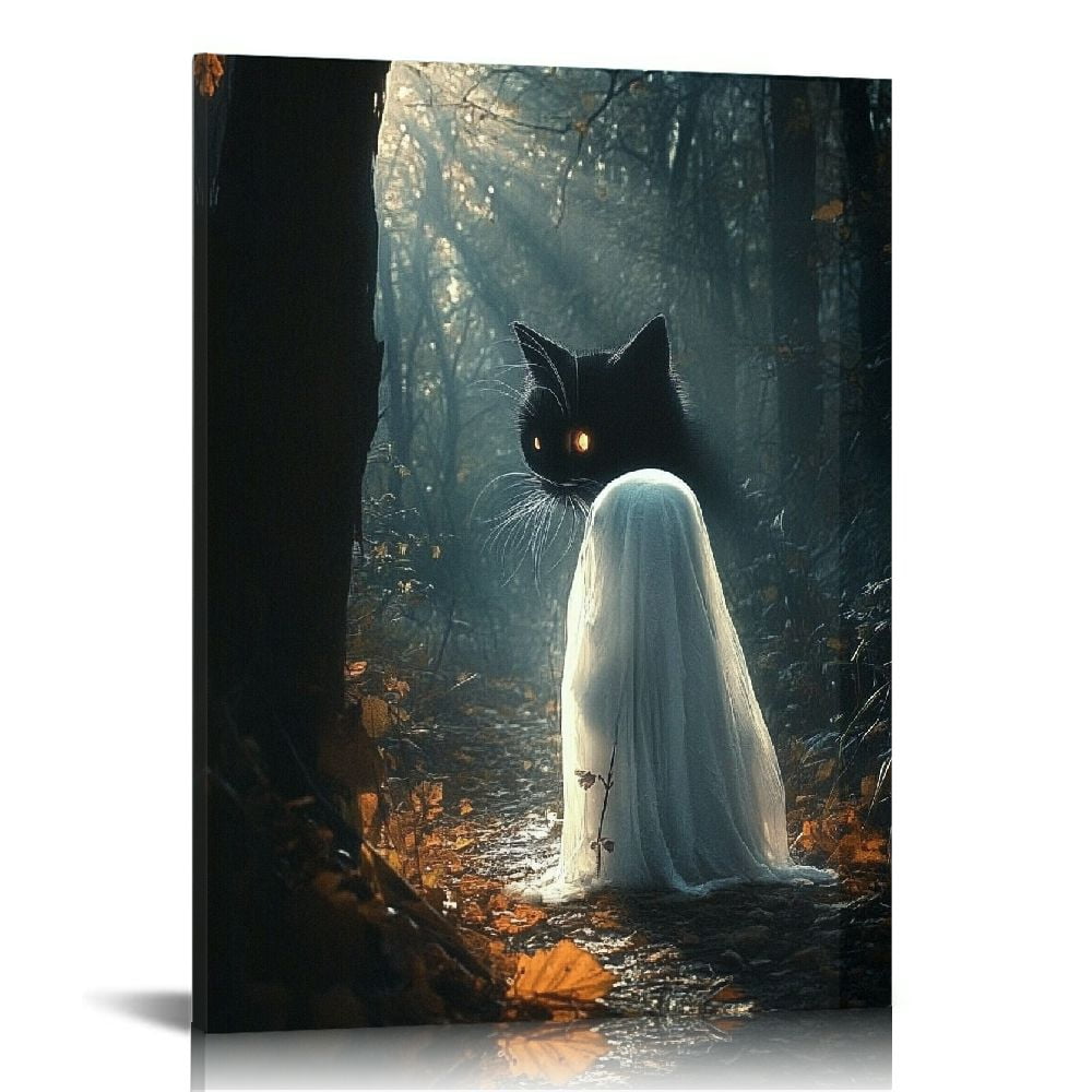 ARISTURING Retro Cute White Ghost Posters Gothic Dark Academia Wall Art ...