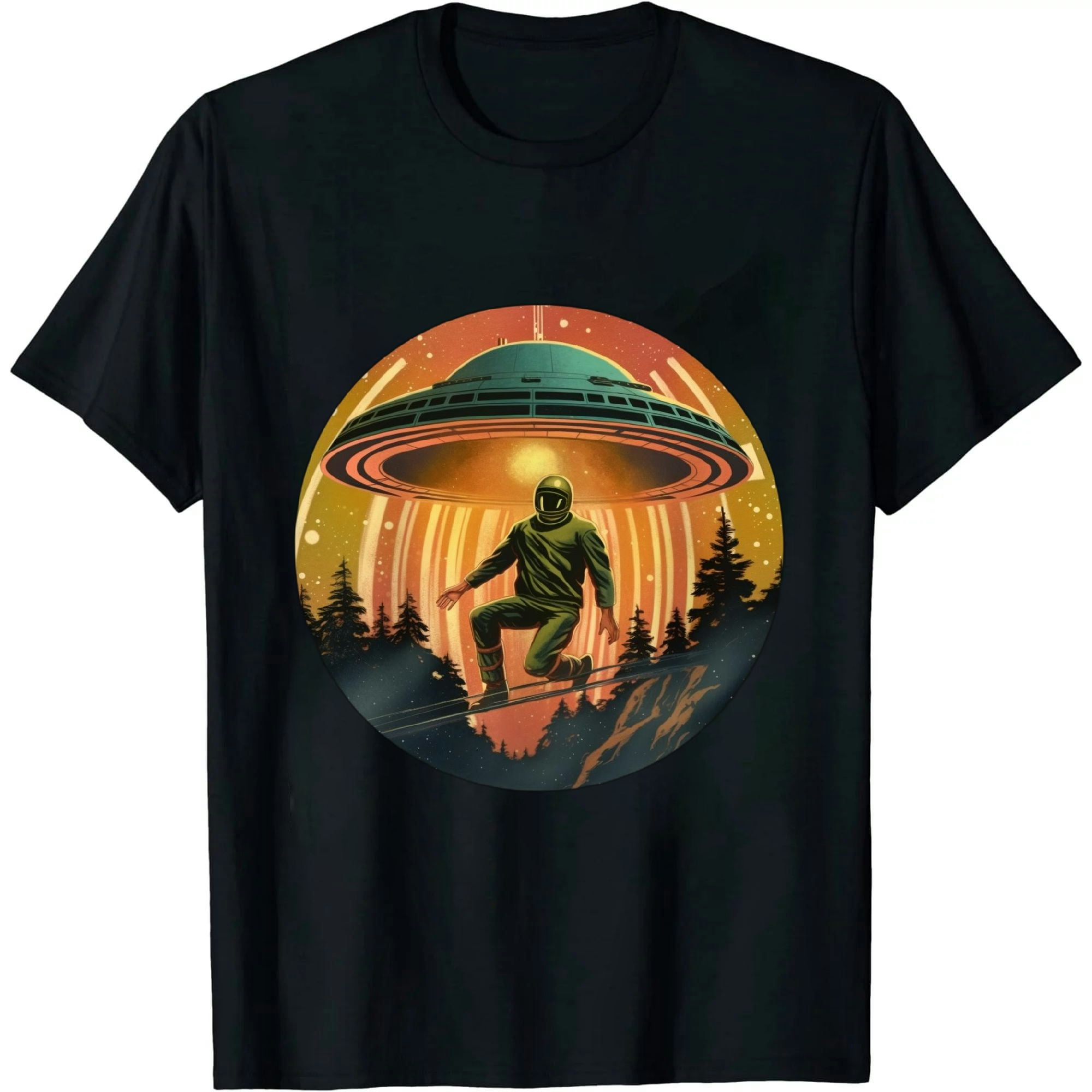 ARISTURING Retro Vintage UFO Abduction Funny Sasquatch Aliens T-Shirt ...