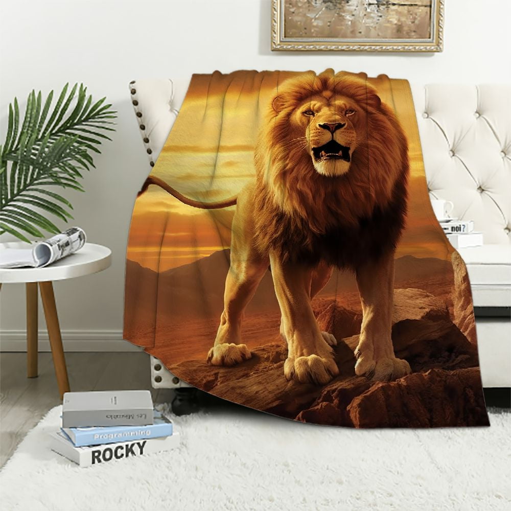 ARISTURING " Roaring Lion Sherpa Blanket Animal Print Throw Blanket ...