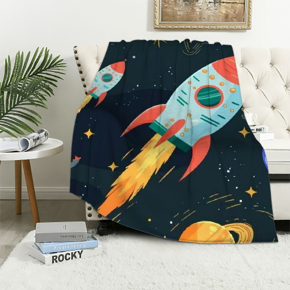 ARISTURING Rocket Ship Stars Planets Flannel Blanket for All Seasons ...