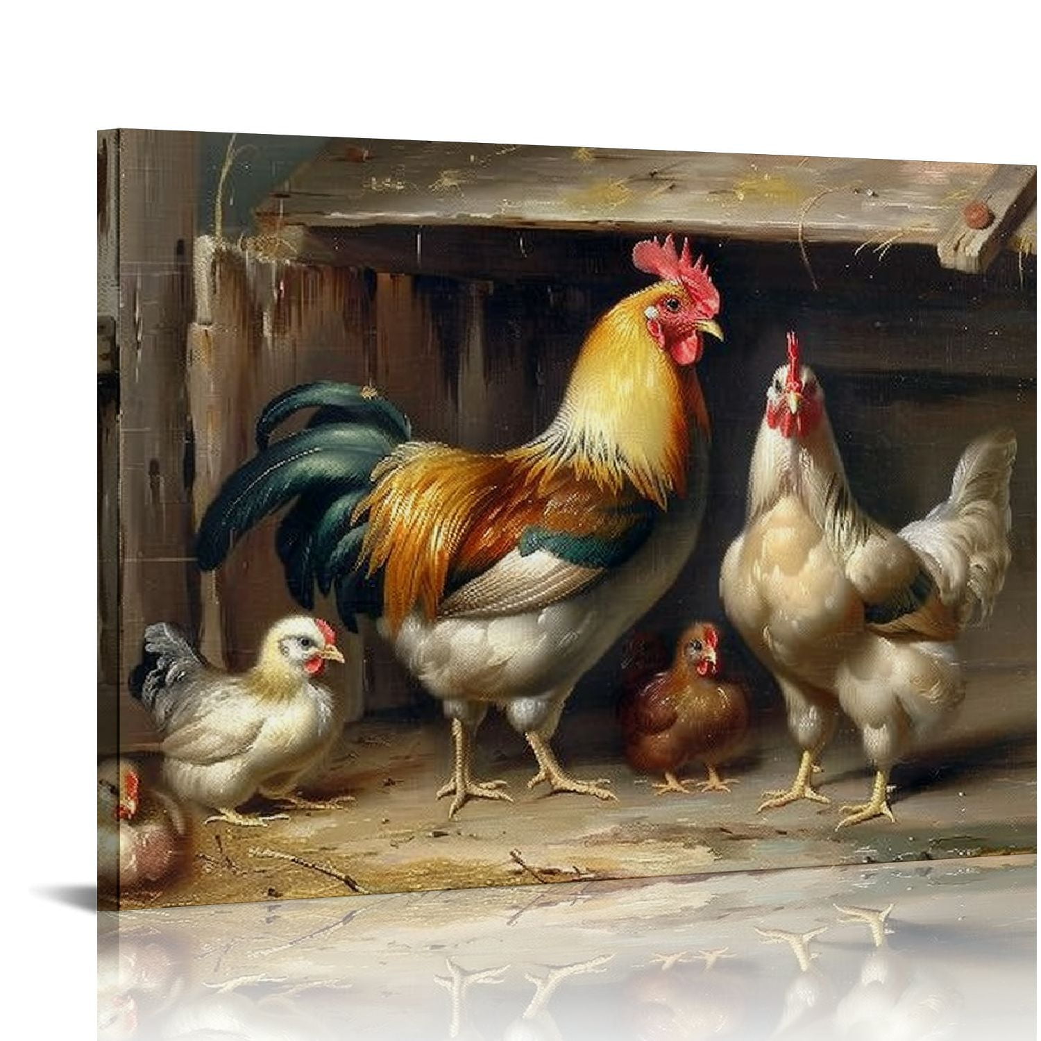 HENGT Rooster Hen And Chicks in The Yard Wall Art Canvas Print Posters ...