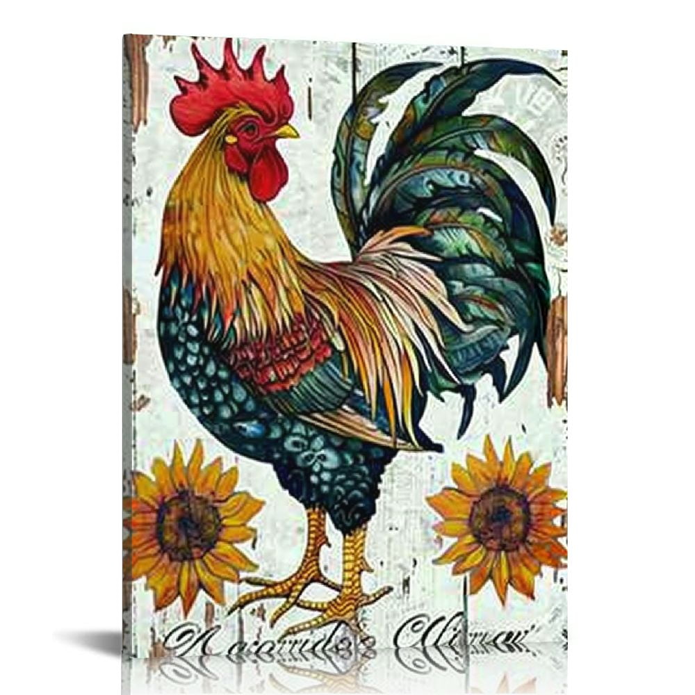 ARISTURING Rooster Wall Art,Rustic Hen Kitchen Decor,Chicken Print Pictures,Dining Living Room ...