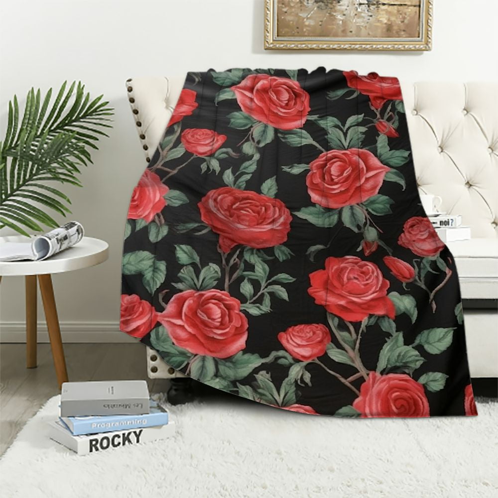 ARISTURING Rose Blanket for Women, Red Roses Throw Blanket, Soft Warm ...