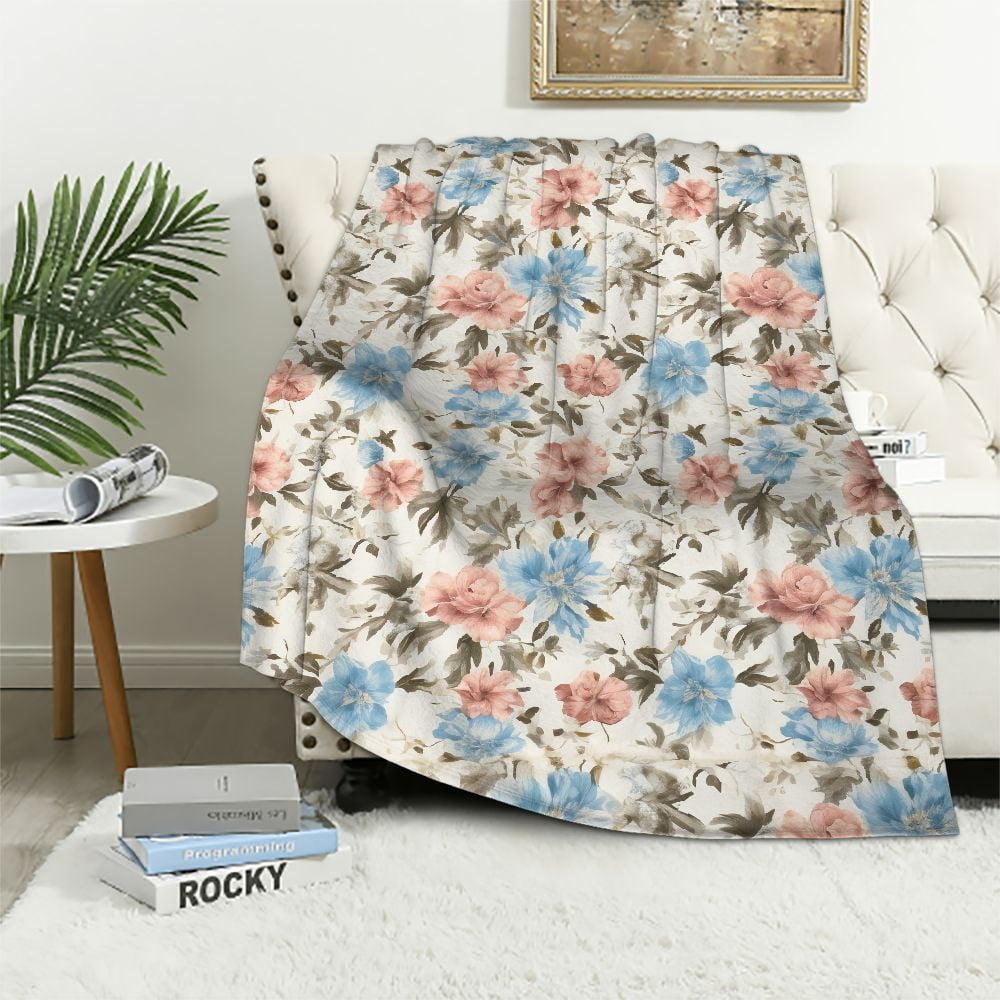 ARISTURING Rose Throw Blanket, Pastel Floral Blossom Petal Buds ...