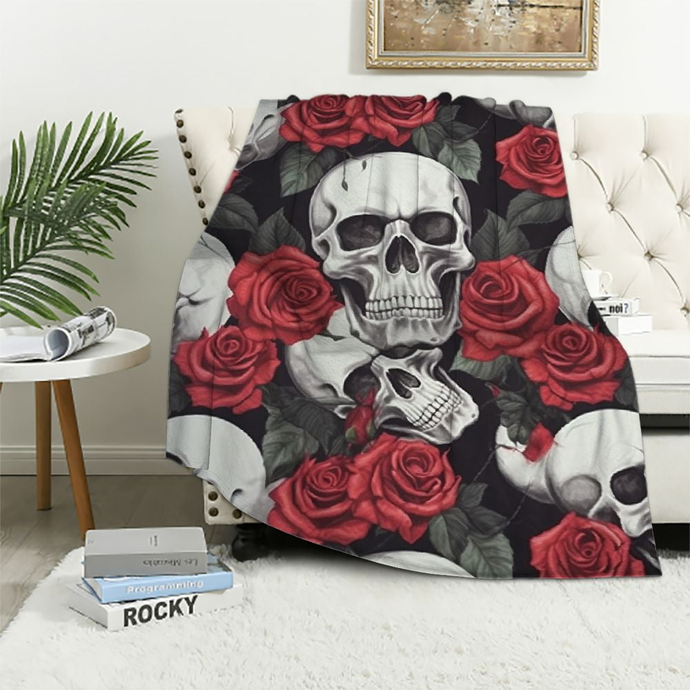 HENGT Rose and Skull Blanket Throw Soft Ultra Warm Plush Micro Flannel ...