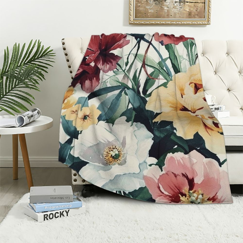 HENGT Roses Watercolor Floral Bed Blanket Ultra Soft Throw Blanket All ...