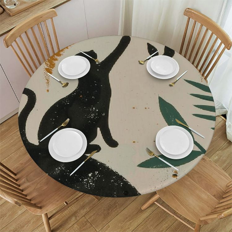 ARISTURING Rustic Boho Black Cat Kitchen Round Tablecloth Home Decor ...