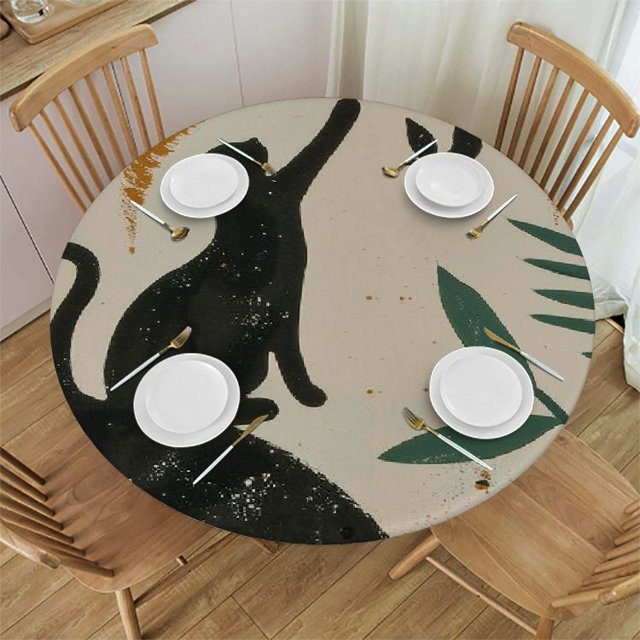 ARISTURING Rustic Boho Black Cat Kitchen Round Tablecloth Home Decor ...