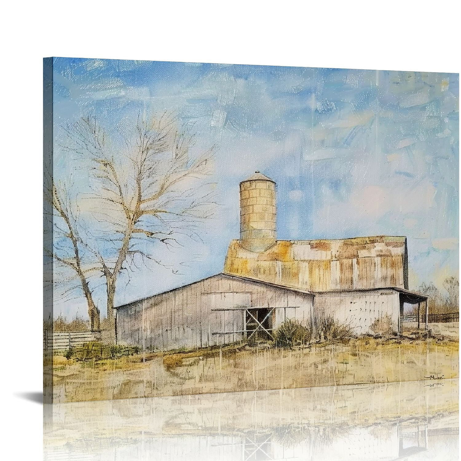 ARISTURING Rustic Canvas Wall Art with Textured Old Barn and Tree ...
