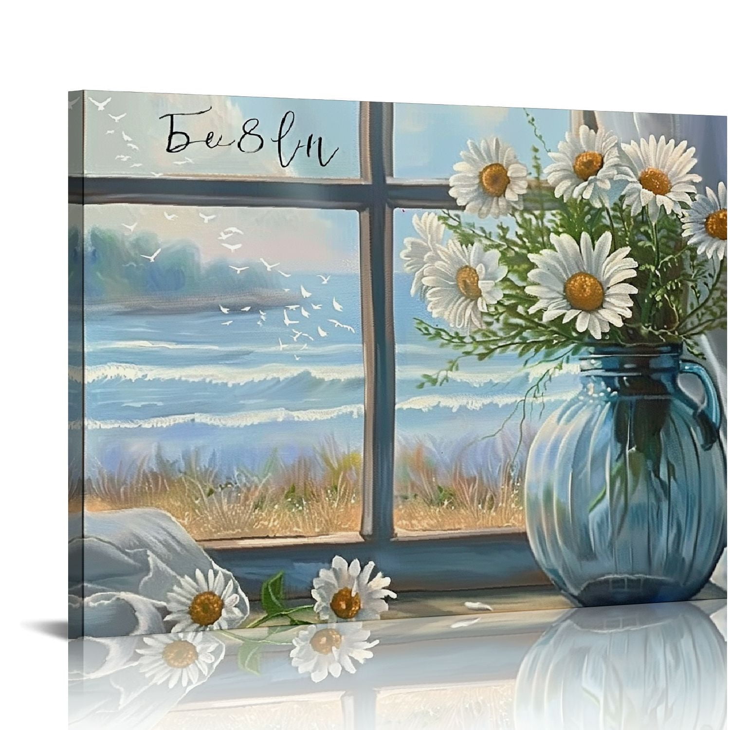 ARISTURING Rustic Daisy Flower Wall Art Just Breathe Canvas Bathroom ...