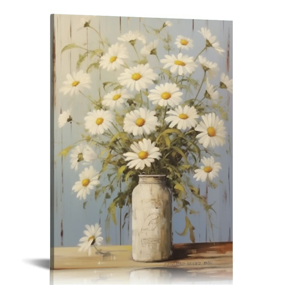 ARISTURING Rustic Farmhouse Daisy Canvas Wall Art Vintage Country ...