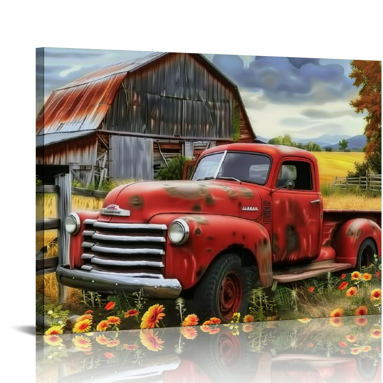 ARISTURING Rustic Farmhouse Old Truck Canvas Wall Art,Vintage Red Car ...