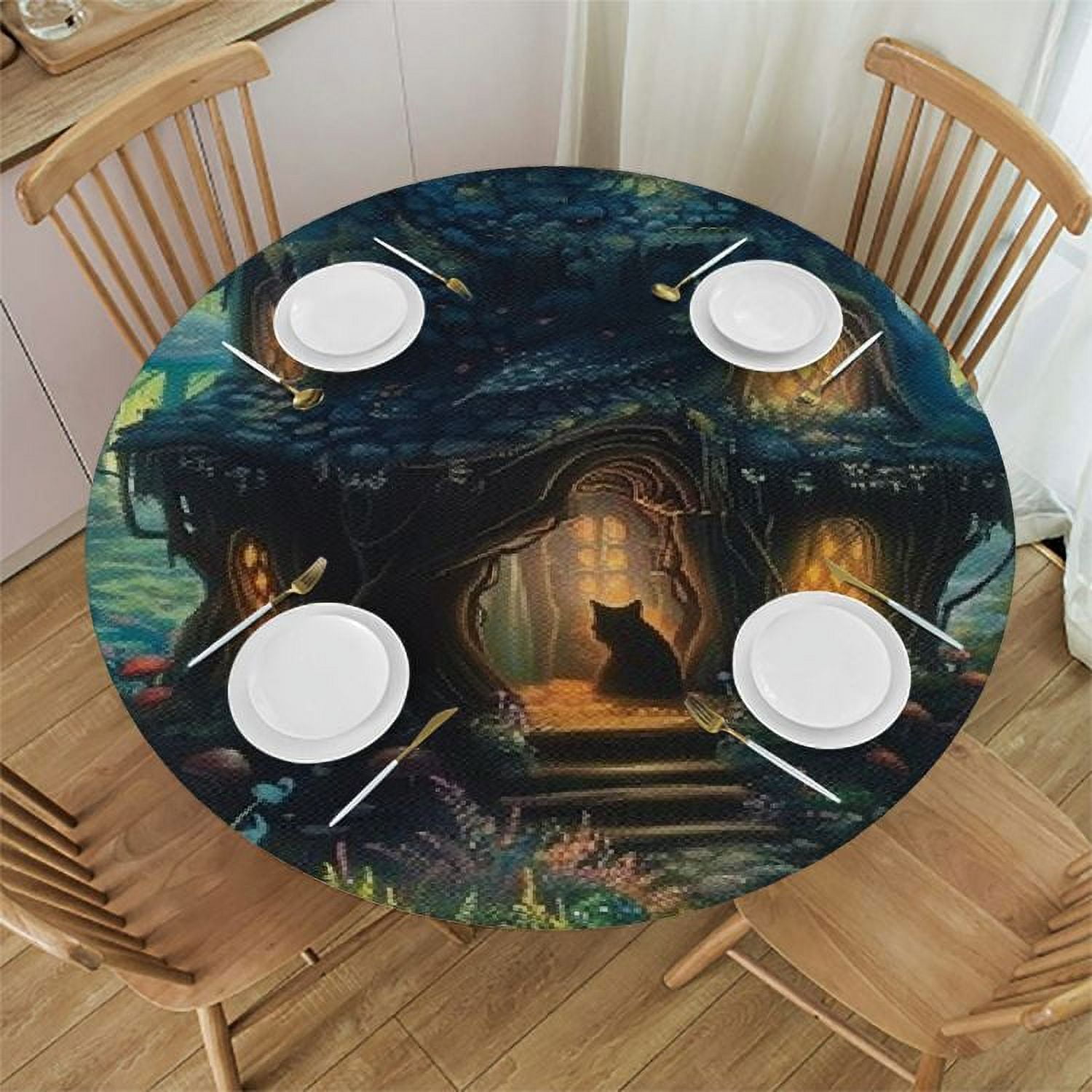 ARISTURING Rustic Forest Mushroom Cabin Kitchen Round Tablecloth Home ...