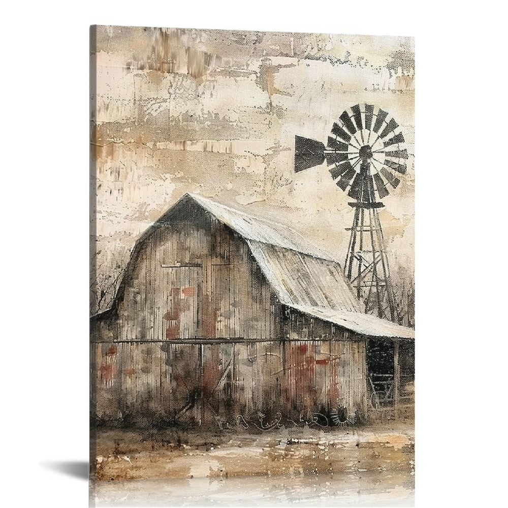 ARISTURING Rustic Old Barn Wall Art Canvas Farmhouse Windmill Barn ...