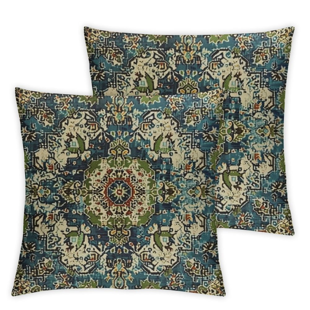 Jiayy Sage Green Blue Boho Throw Pillow Covers Vintage Carpet Bohemian ...