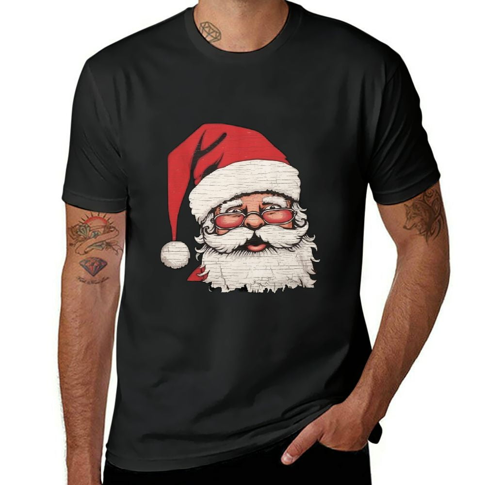 ARISTURING Santa Clause Men's Vintage T-Shirt Short Sleeve Tee Shirt ...
