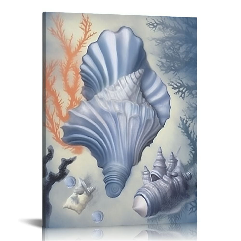 HENGT Sea Coastal Style Canvas Wall Art Blue and Grey Starfish Shell ...