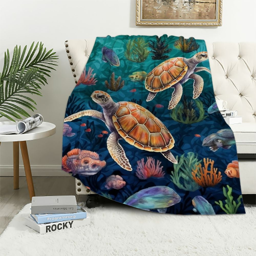 HENGT Sea Ocean Turtle Flannel Gifts Blanket for Turtle Lovers Sea ...