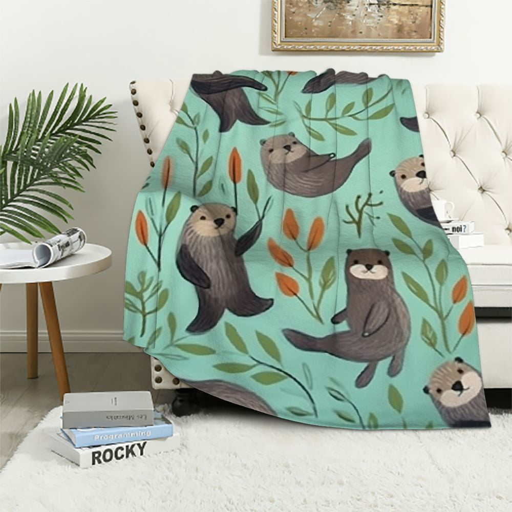 ARISTURING Sea Otter Blanket Green Otter Throw Blanket,Sea Otter Sofa ...