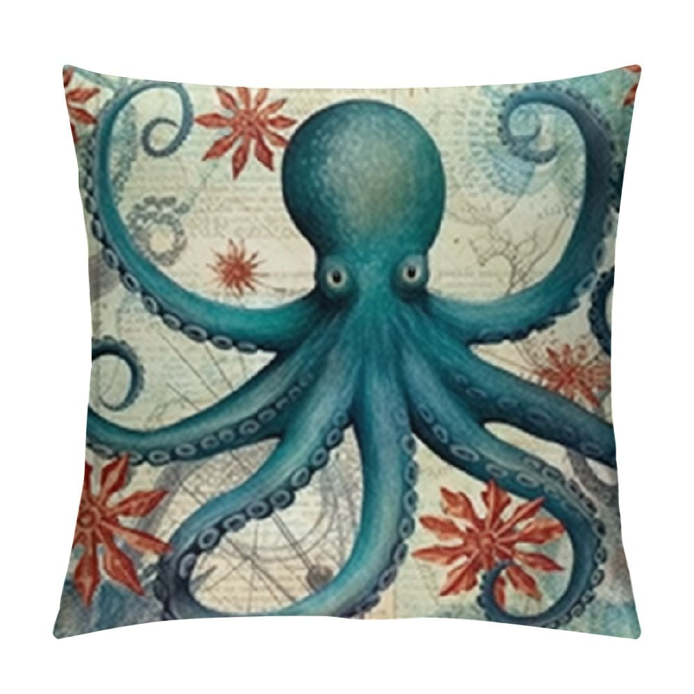 ARISTURING Sea Theme Decorative Square Coastal Pillow Cover Ocean ...