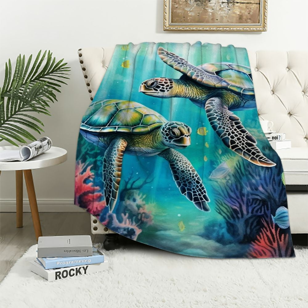 ARISTURING Sea Turtle Throw Blanket, 50" x 40" Flannel Cute Sea Turtles ...