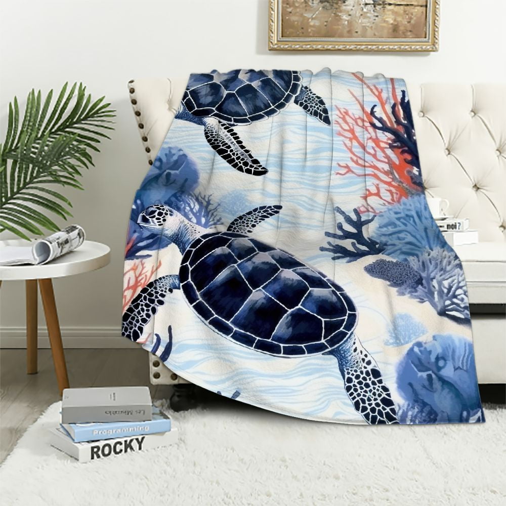 ARISTURING Sea Turtle Throw Blanket Underwater World Sea Turtle Sea ...